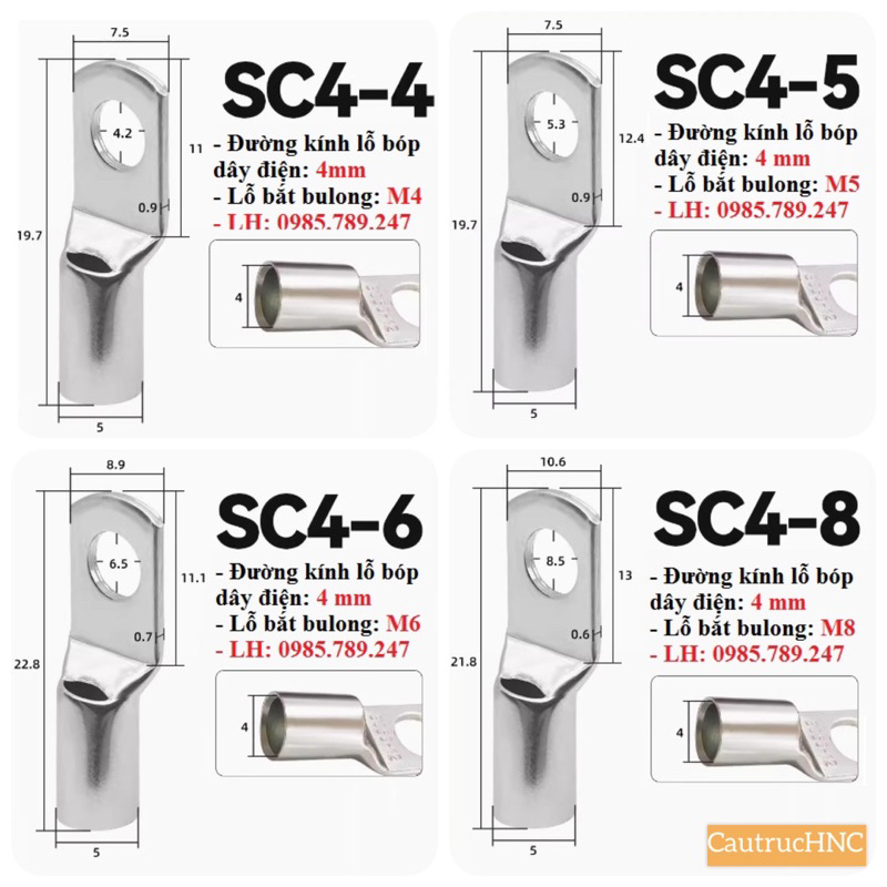 [ COMBO 10 CÁI] Đầu cos Đồng (Loại dày) SC4, SC6, SC10, SC16, SC25, SC35, SC50, SC70, SC95 ...