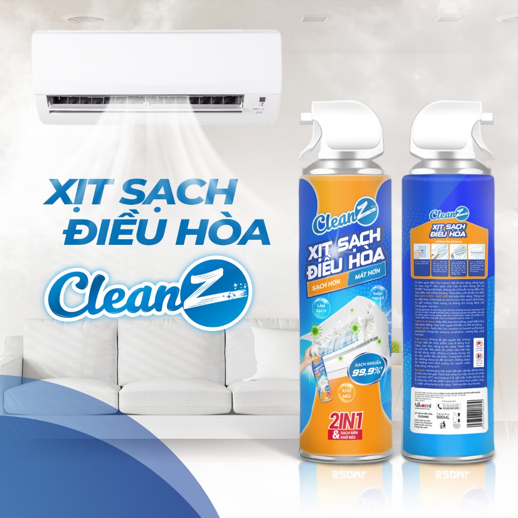 Xịt làm sạch điều hòa Cleanz làm sạch diệt khuẩn bằng công nghệ ion bạc ...