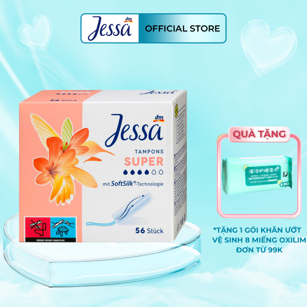 [Tampon Jessa] Băng vệ sinh dạng ống Jessa Tampons Super, 4 giọt 56 cái ...