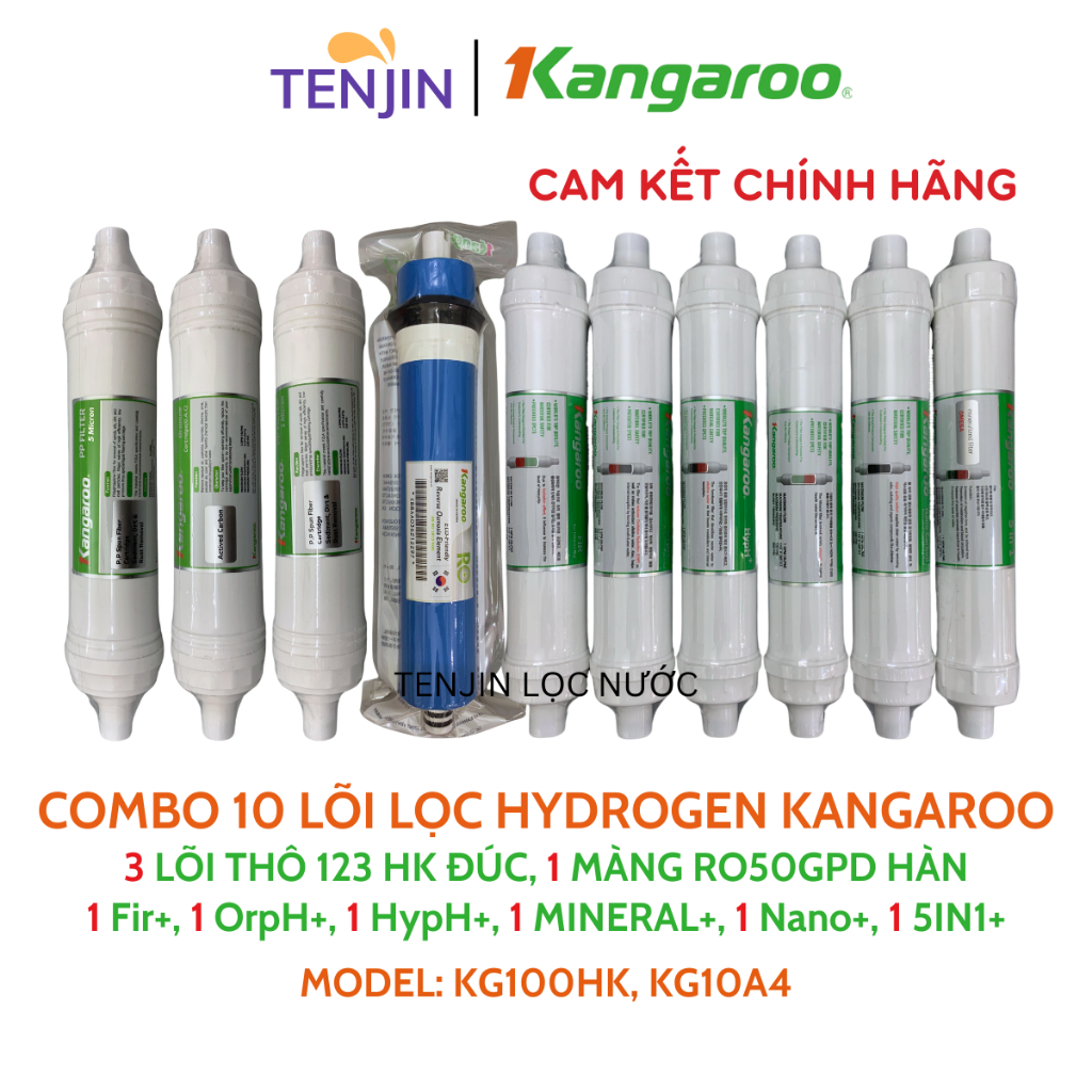Combo 10 Lõi Lọc Nước Kangaroo Dòng Hydrogen Model KG10A4VTU, KG100HK Gồm 123 HK Màng RO Fir ...