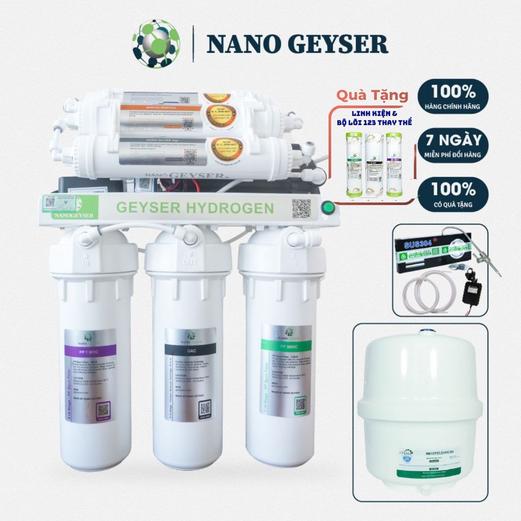 Máy lọc nước Nano Geyser Ro Hydrogen 8 cấp, lọc canxi, bổ sung khoáng ...