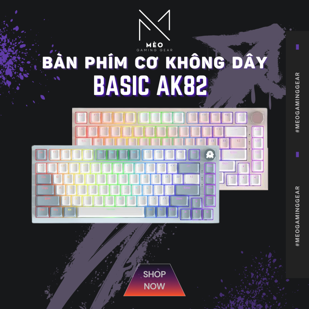 Bàn phím cơ không dây Basic AK82 - núm xoay kim loại - Red Switch ...