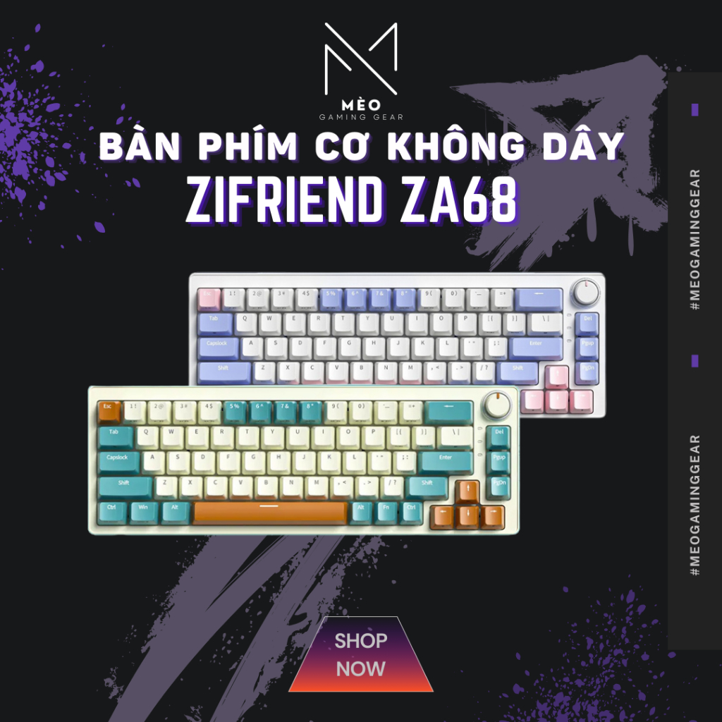 Bàn phím cơ có núm không dây ZA68 - LED RGB | Shopee Việt Nam