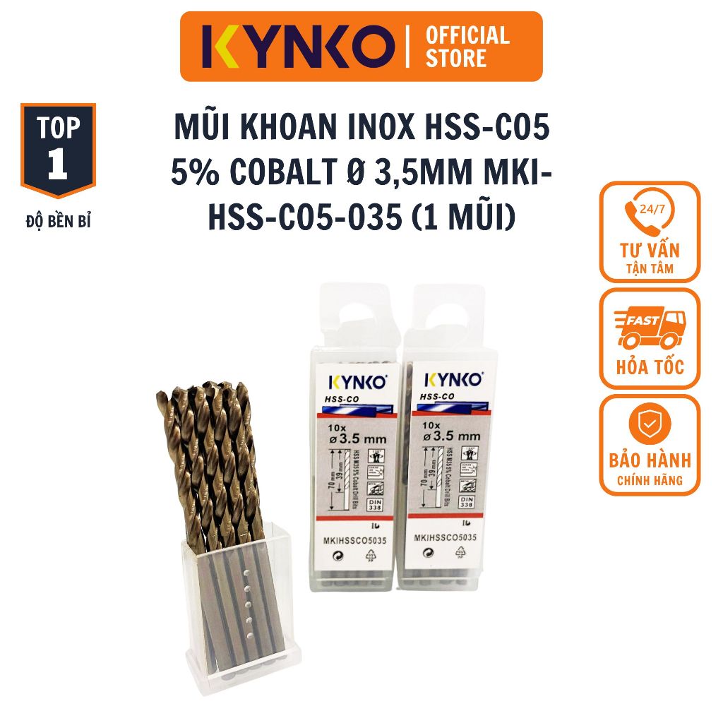 Mũi khoan inox HSS-CO5 5% Cobalt Coban Ø 3.5mm MKI-HSS-CO5-035 (1 mũi) | Shopee Việt Nam