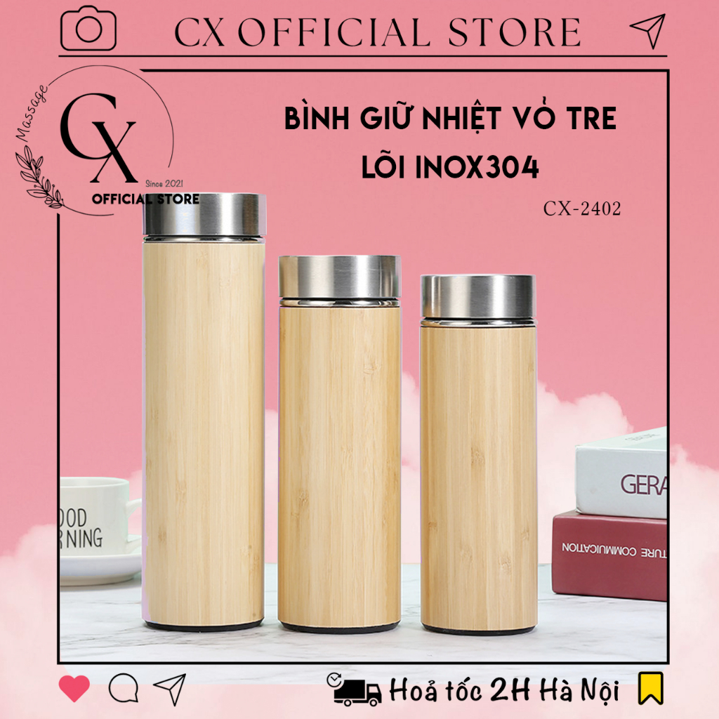 Bình Giữ Nhiệt, Đựng Nước Bằng Tre Lõi Inox 304 - CX-2402 | Shopee Việt Nam