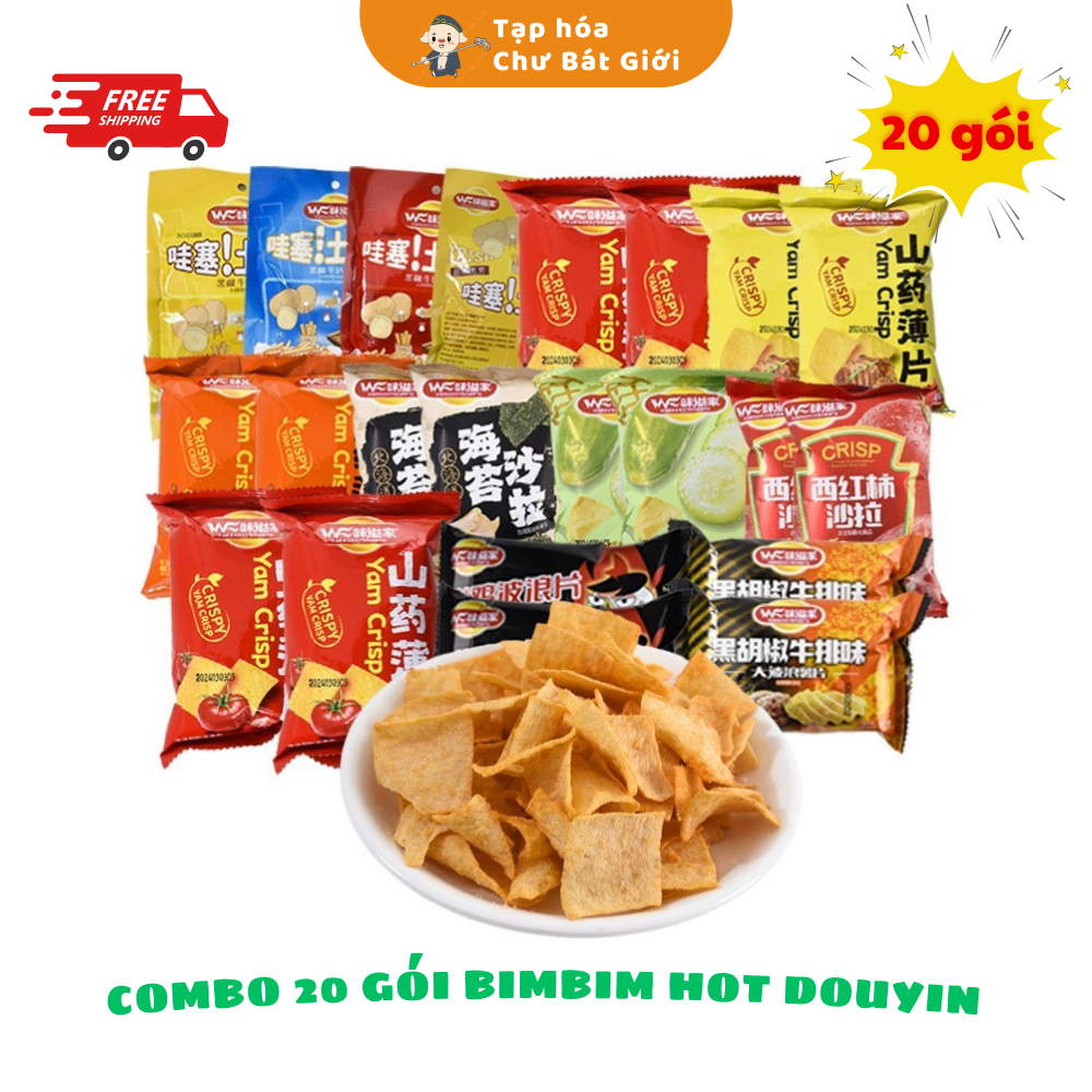 [COMBO KHỔNG LỒ] 20 gói bimbim bao gồm 10 hương vị như cà chua, dưa leo, rong biển, khoai tây ...