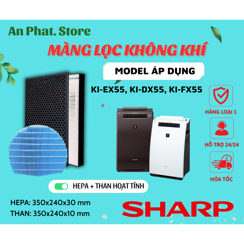 Màng lọc không khí Sharp: KI-EX55, KI-DX55, KI-FX55, KI-HS55,... Màng lọc Hepa, màng lọc than ...