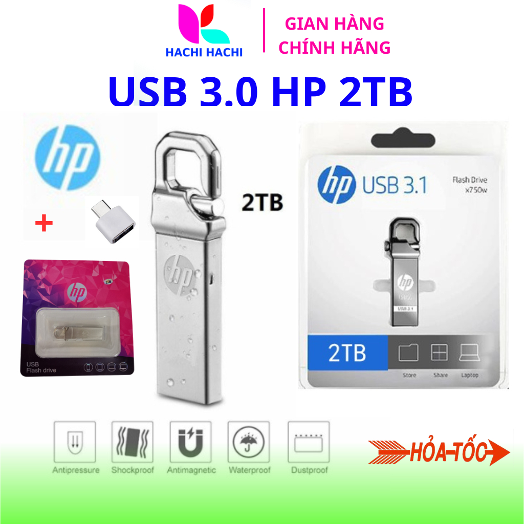USB 2TB HP thiết kế nhỏ gọn vỏ inox , USB HP chống nước , USB 3.0 tốc ...