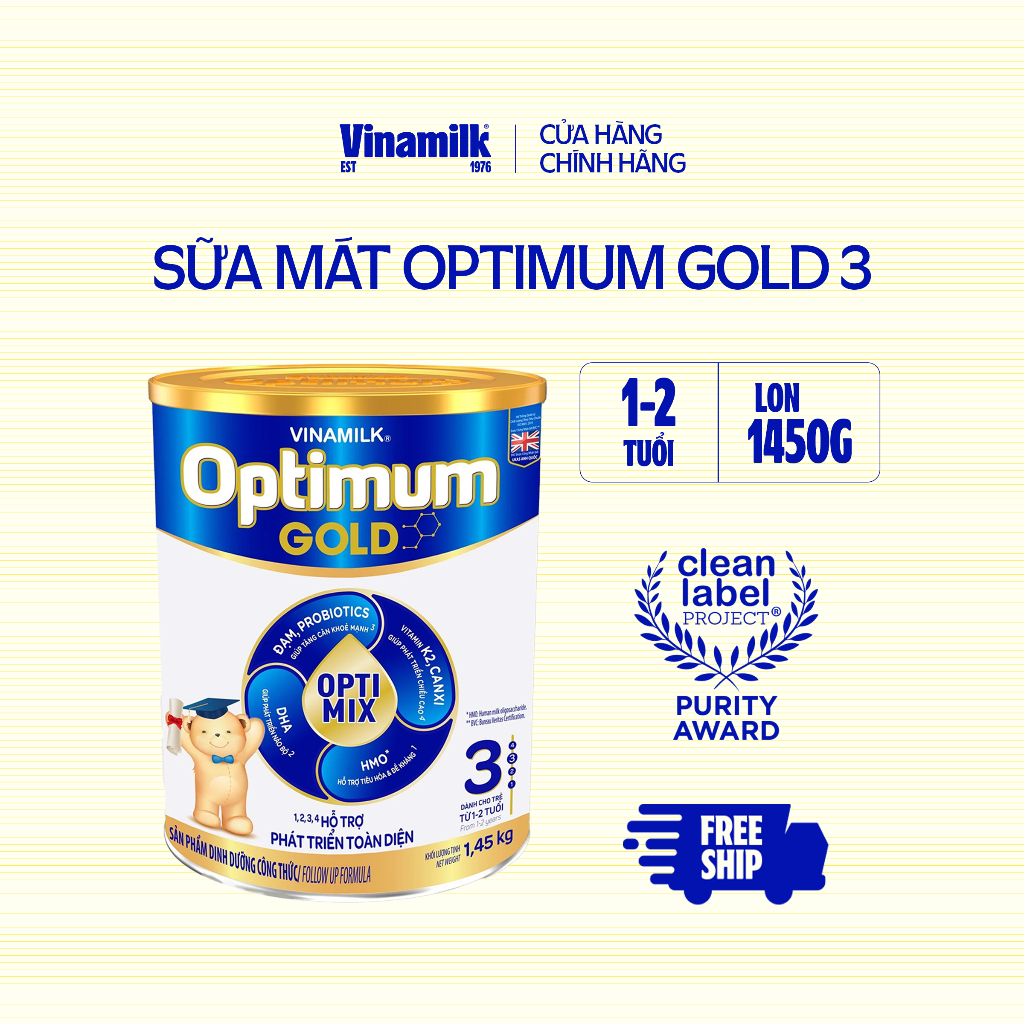 Sữa bột Vinamilk Optimum Gold 3 - Hộp thiếc 1450g (cho trẻ từ 1 - 2 ...
