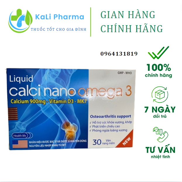Viên uống bổ sung canxi nano mk7 LIQUID CALCI NANO OMEGA 3 Hộp 30 viên phòng ngừa loãng xương ...