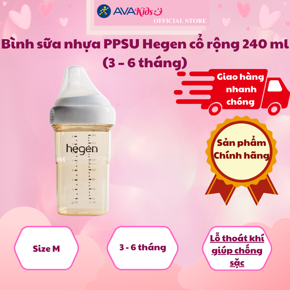 Bình sữa nhựa PPSU Hegen cổ rộng 240 ml (3 – 6 tháng) | Shopee Việt Nam