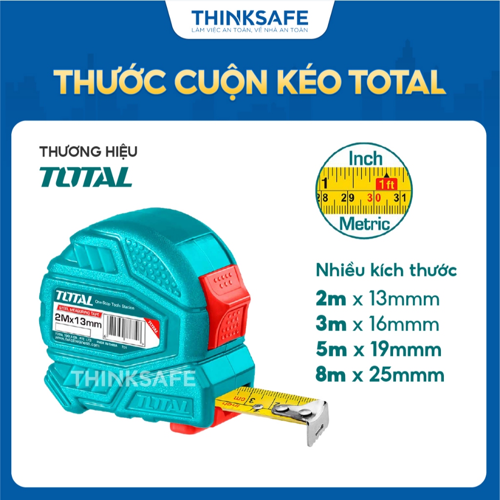 Thước cuộn kéo TOTAL kích thước 2mx13mm - 8mx25mm vỏ nhựa abs bền chắc ...
