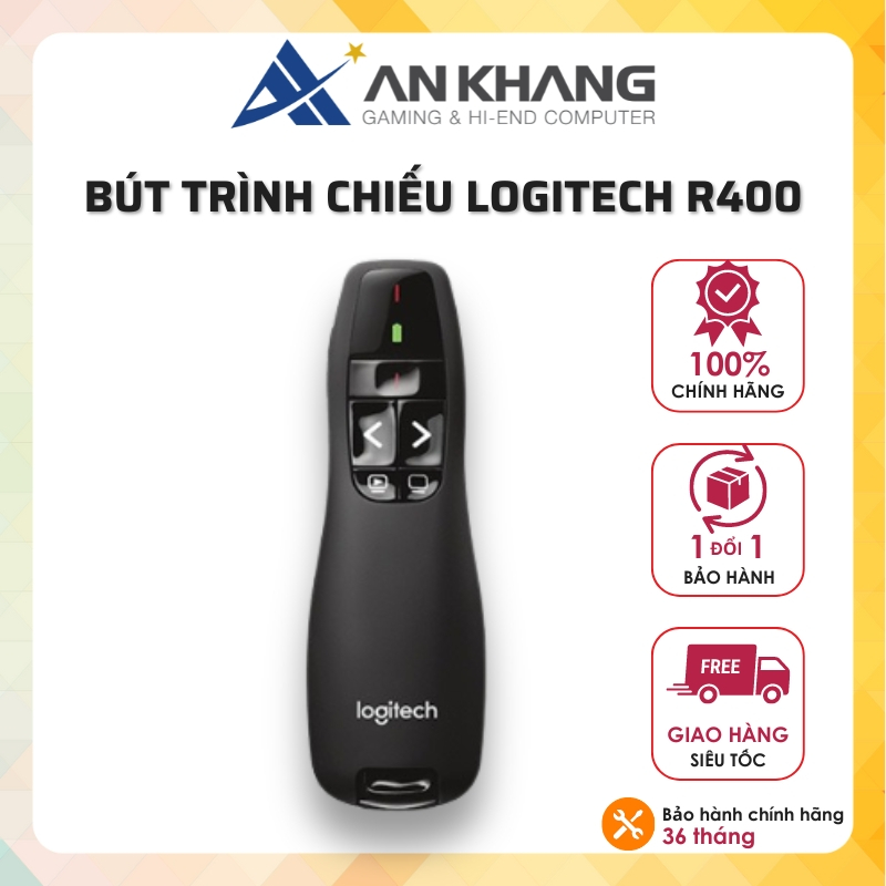 Bút trình chiếu Logitech R400 - Không dây USB 15m, nút bấm tiện lợi ...