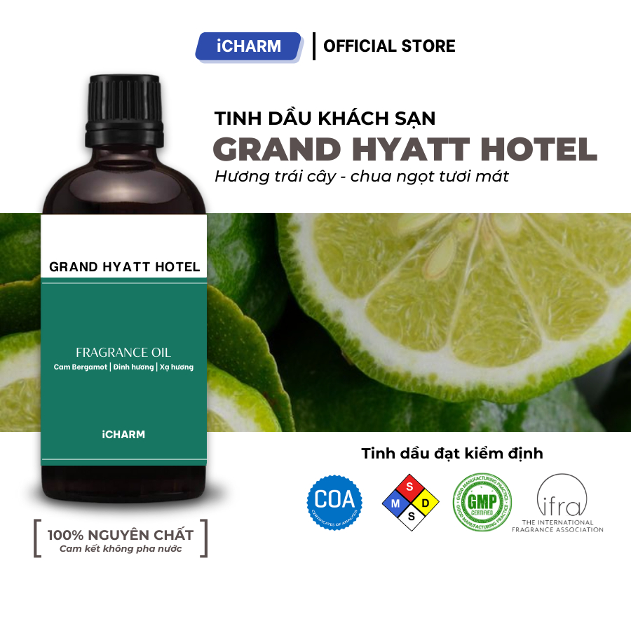 Tinh dầu khách sạn Grand Hyatt Hotel 50ml, 100ml - Tinh dầu xông phòng iCHARM khuếch tán phòng ...