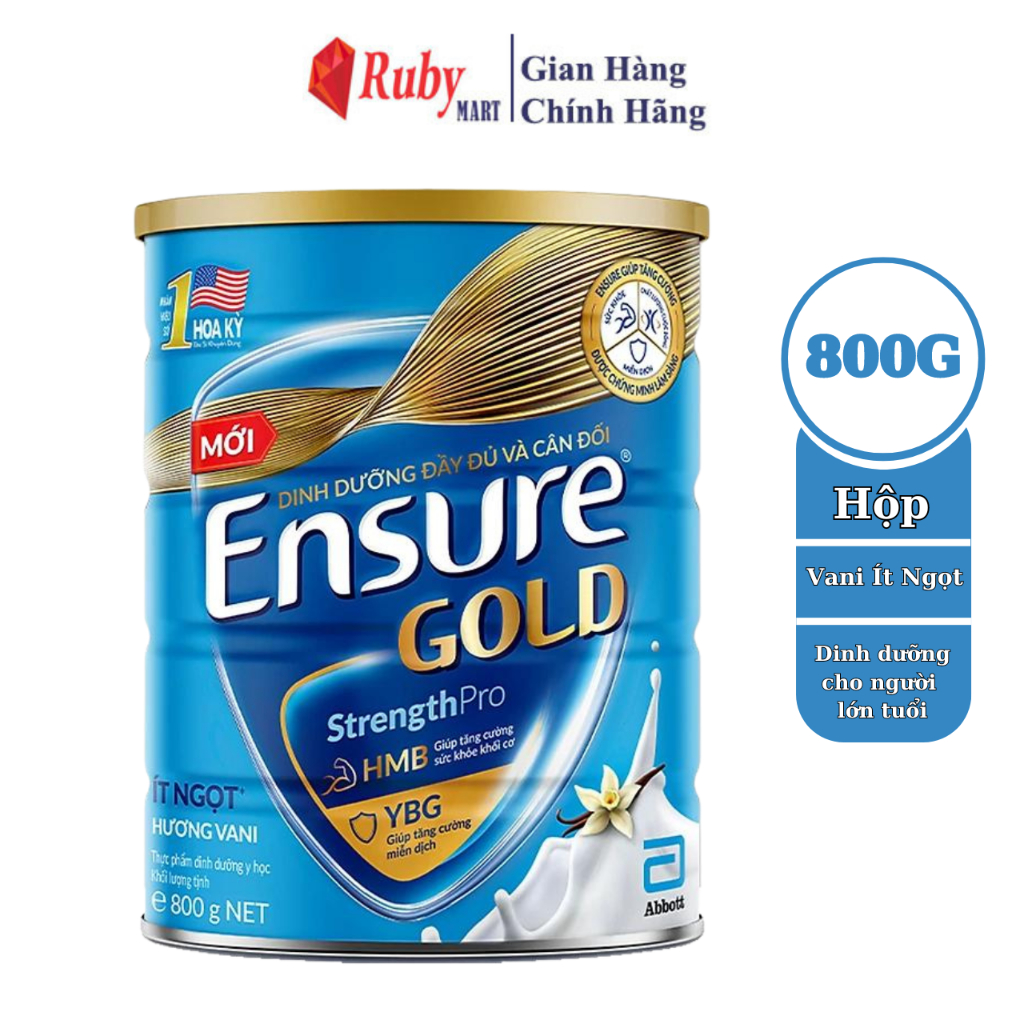 [Date T1/27] Sữa bột Ensure Gold Abbott hương vani ít ngọt (HMB) 800g | Shopee Việt Nam