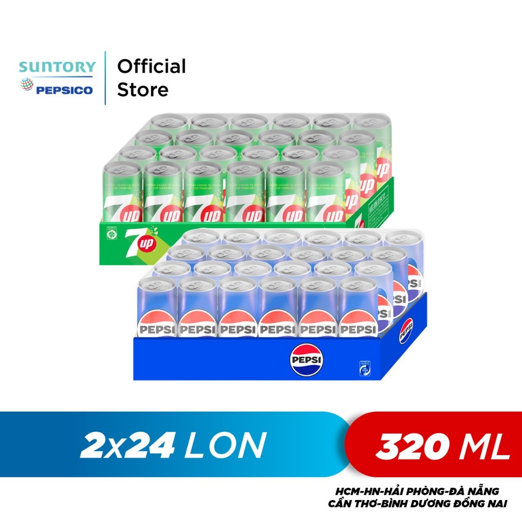 Combo 1 Thùng 24 Lon Pepsi và 1 Thùng 24 Lon 7Up (320ml/lon hoặc 350ml ...