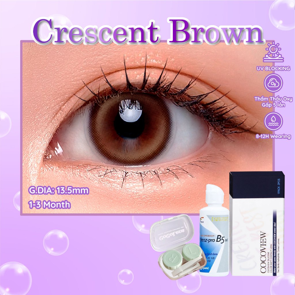 Combo Kính Áp Tròng Hàn Quốc COCOVIEW LENS CRESCENT BROWN Nấu Tự Nhiên ...