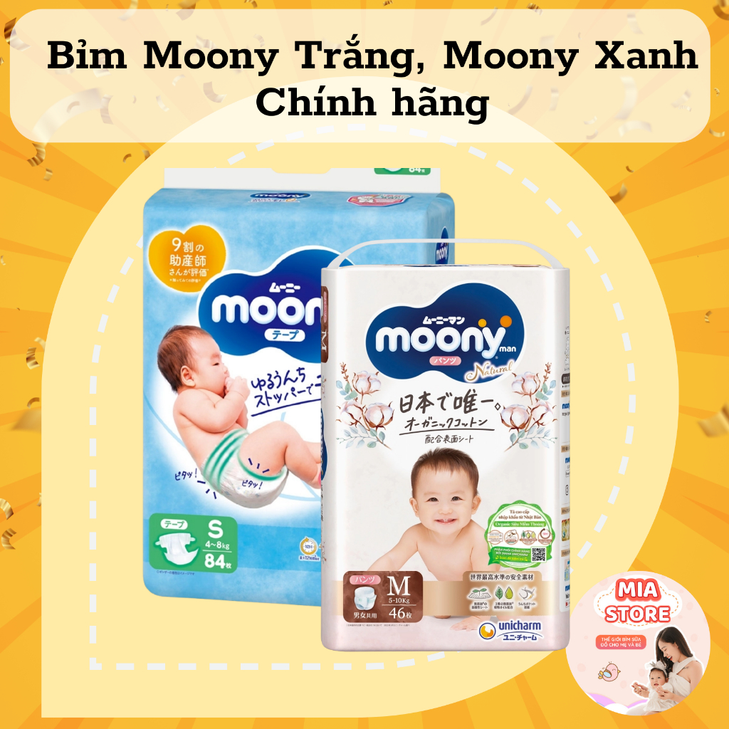 [KÈM QUÀ] Bỉm Moony Trắng/ Moony xanh cộng CHÍNH HÃNG đủ size NB/S/M/L/XL | Shopee Việt Nam