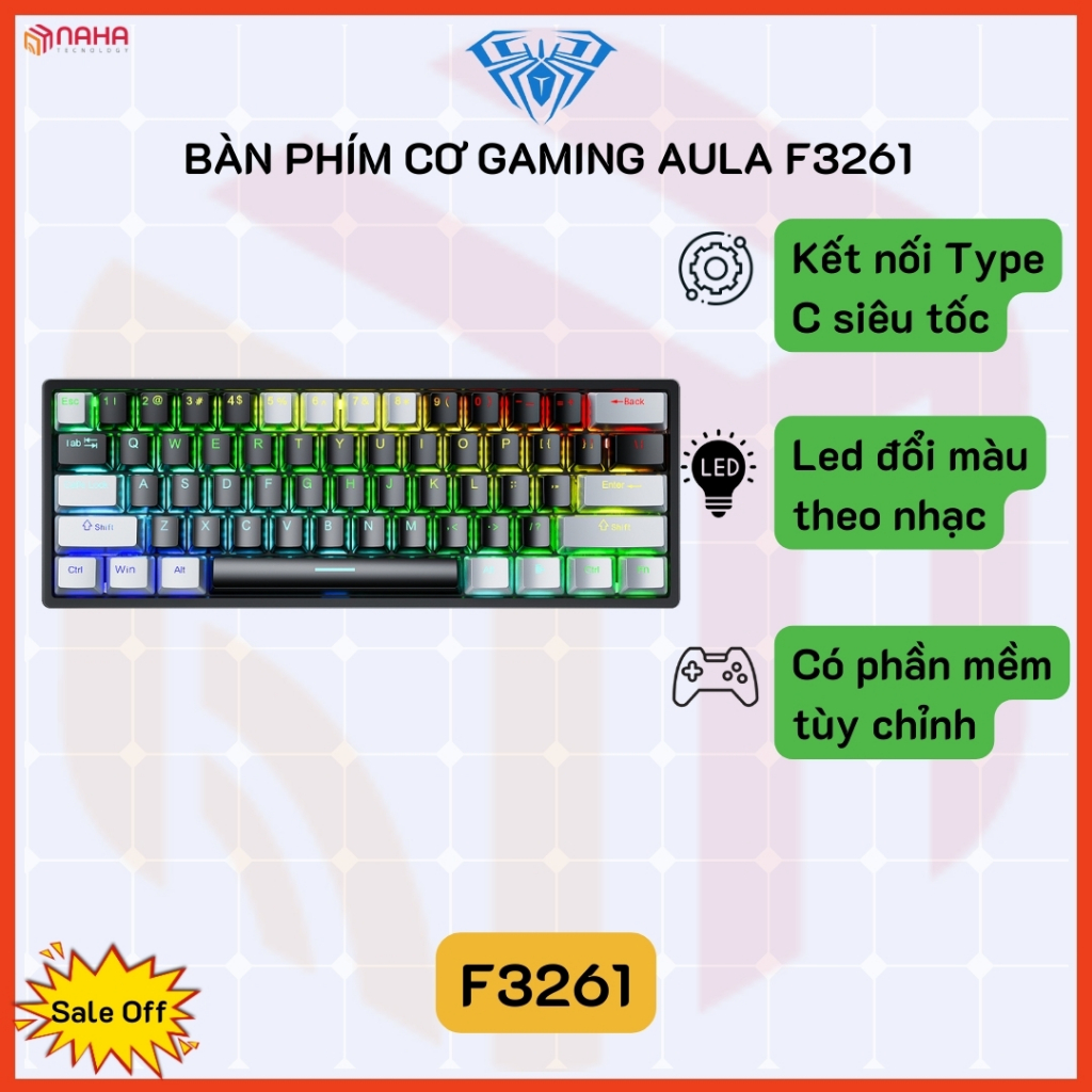 Bàn Phím Cơ Gaming AULA F3261 61 Phím Có Đèn LED Loại C Cho MAC ...