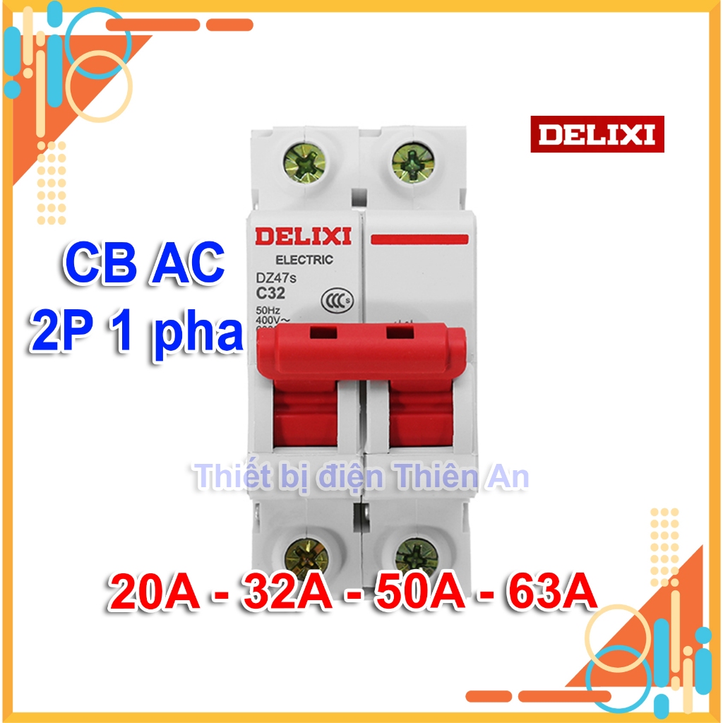 CB 2P DELIXI 20A 32A 50A 63A bảo vệ chống quá tải ngắn mạch át cài ray ...