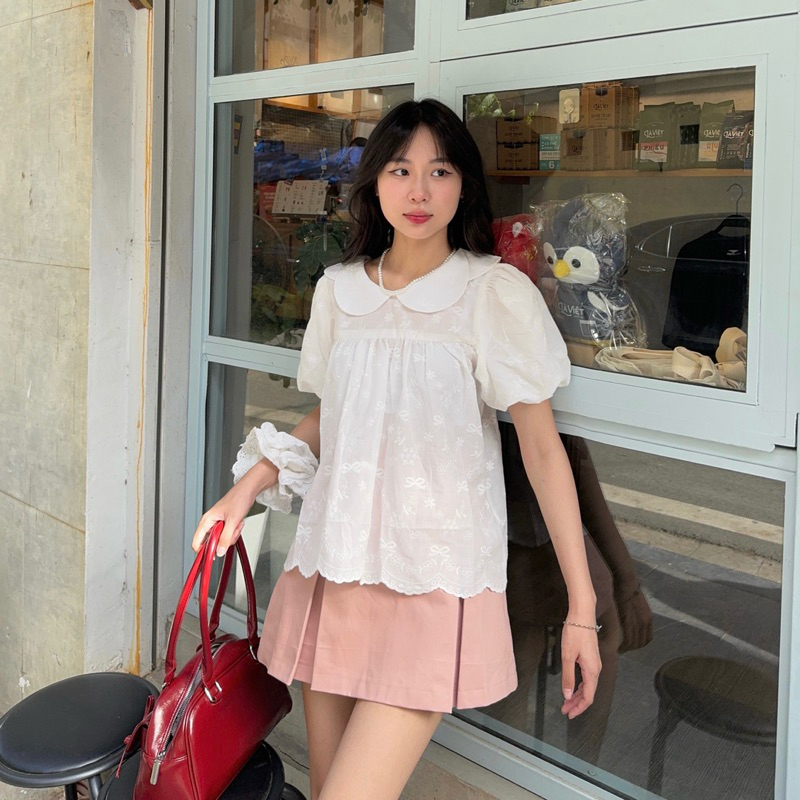 Sixi - Áo babydoll cổ lá sen cách điệu tay bí Bobbie | Shopee Việt Nam