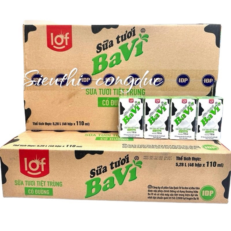 Thùng 48 hộp Ba Vì Sữa Tươi Có Đường 110ml | Shopee Việt Nam