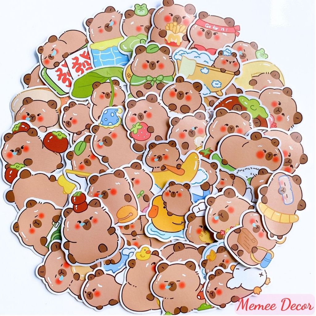 bộ 50 sticker capybara cute hình dán chibi chuột lang trang trí điện ...