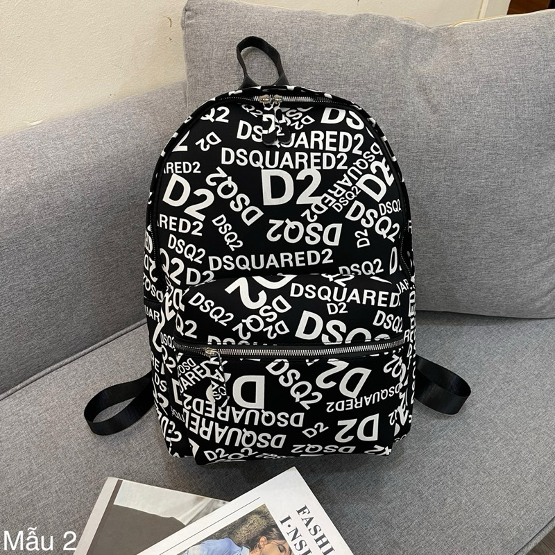 Balo nam nữ D2 vải dù in hoạ tiết chữ monogram trắng khoá zip boy phố ...
