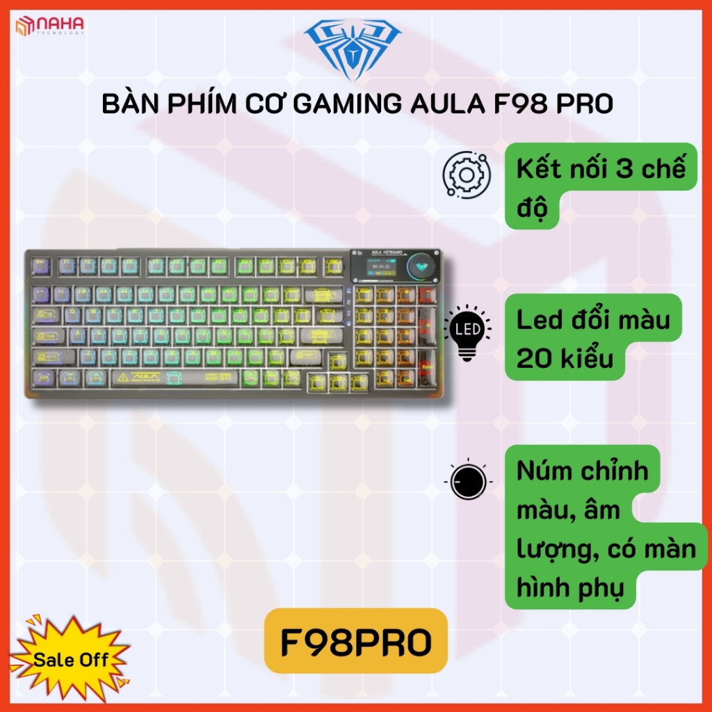 Bàn Phím Cơ Không Dây Aula F98 PRO 3-mode Hotswap Led RGB | Shopee Việt Nam