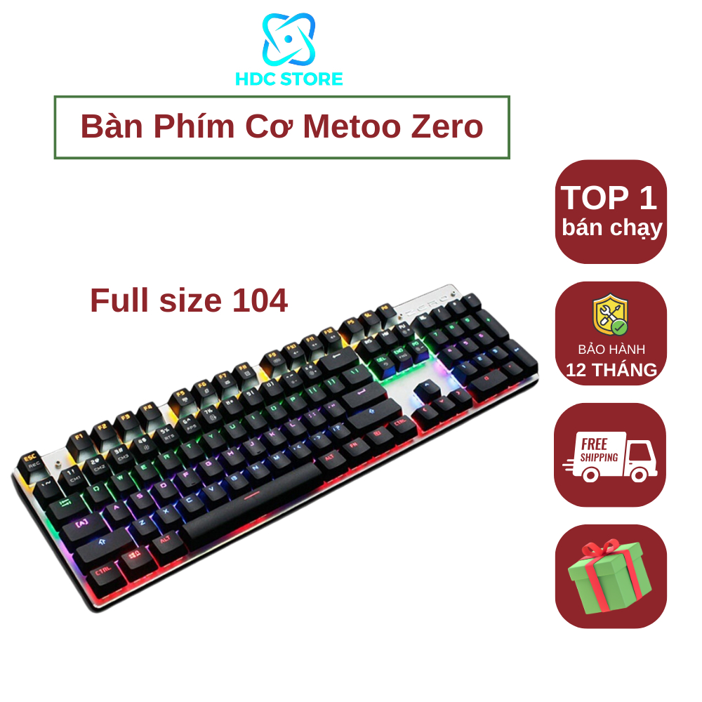 Bàn Phím Cơ Metoo Zero Fullsize 104, Bàn Phím Gaming Zero BLACK Switch 20 Chế Độ LED Màu Cực Đẹp ...