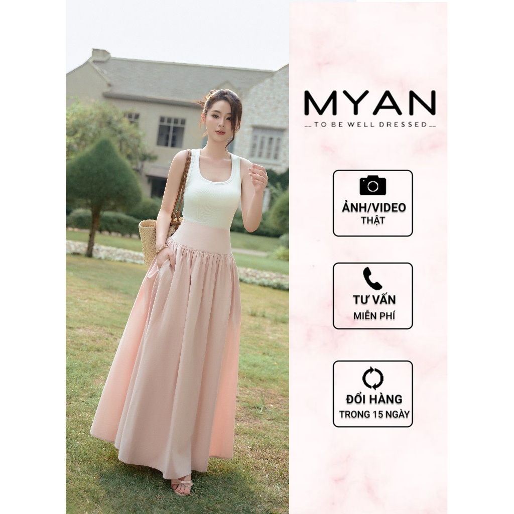 MYAN DESIGN Chân Váy Nữ Thô Xoè Dáng Dài Cạp Cao Nhún Thanh Lịch Vvn042417 | Shopee Việt Nam