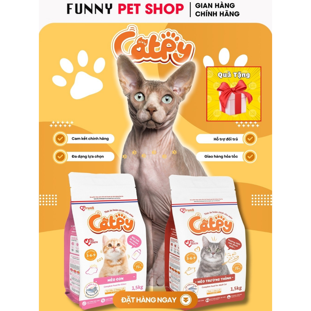 Hạt cho mèo Ai Cập Catpy - Thức ăn cho mèo Sphinx con, mèo lớn gói 500g ...