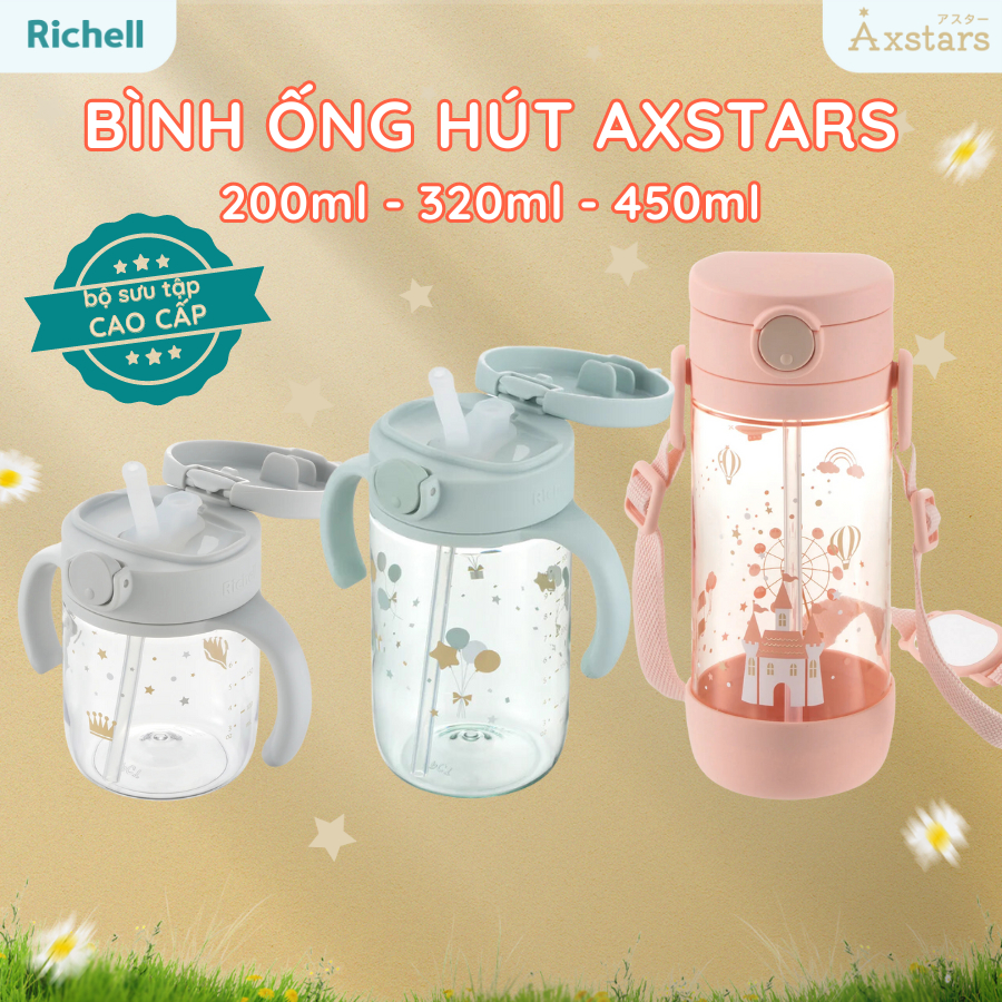 Bình ống hút RICHELL Nhật AXSTARS chống sặc Tritan 200ml-320ml-450ml | Baby | Shopee Việt Nam
