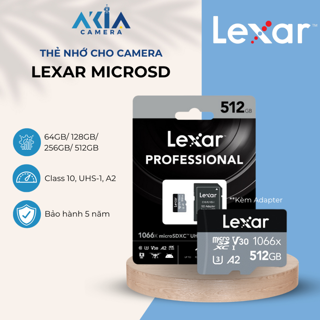 Thẻ nhớ microSDXC 64GB/ 128GB/ 256GB/ 512GB Lexar 1066x UHS-I A2, video 4K, đọc 160Mb/s, ghi ...