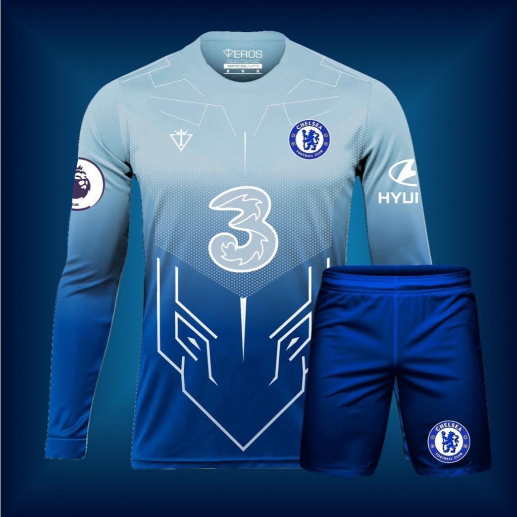 Bộ quần áo bóng đá Chelsea xanh ngọc TAY DÀI Eros DT08 | Shopee Việt Nam