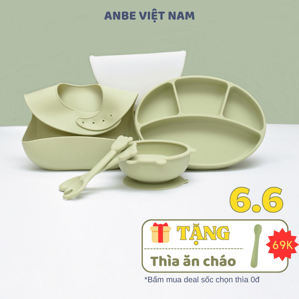Bộ Khay Chén Bát Thìa Dĩa Yếm Ăn Dặm Silicon Chống Đổ An Toàn Cho Bé ...