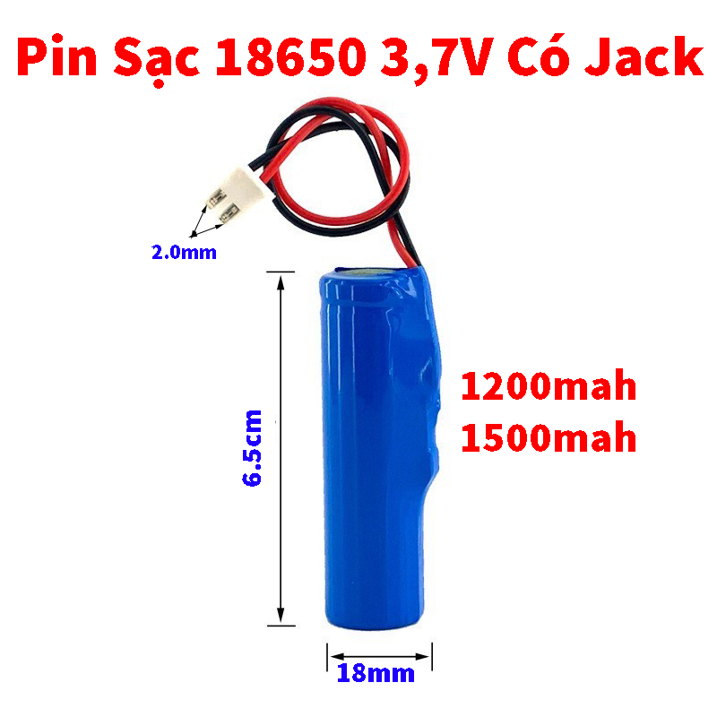 Pin Sạc 3,7V 18650 1200mAh, 1500mAh có dây jack 2.0mm | Shopee Việt Nam