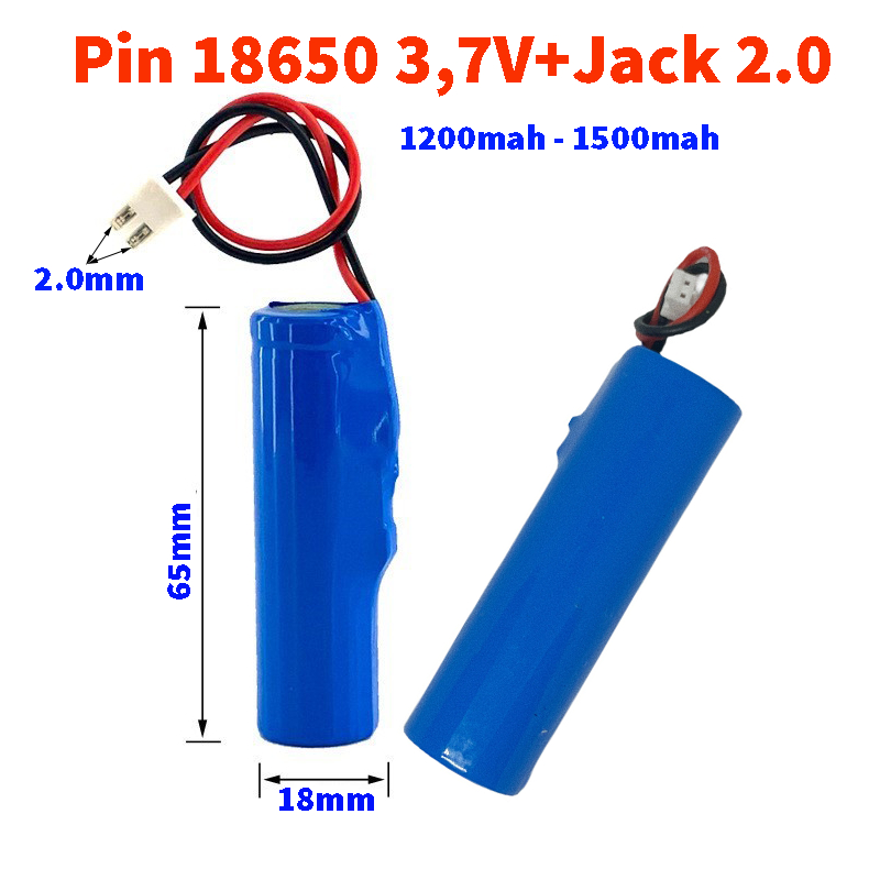 Pin Sạc 3,7V 18650 1200mAh, 1500mAh có dây jack 2.0mm | Shopee Việt Nam