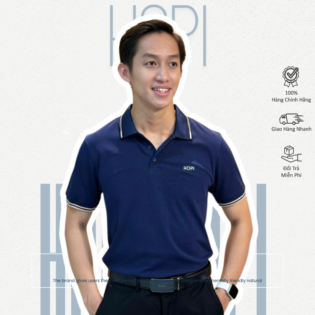 Áo Polo Nam Cao Cấp HOPI , Polo Nam Sợi Vải ISCRA Tự Nhiên ( Hoạ Tiết Cơ Bản Xanh Navy ...