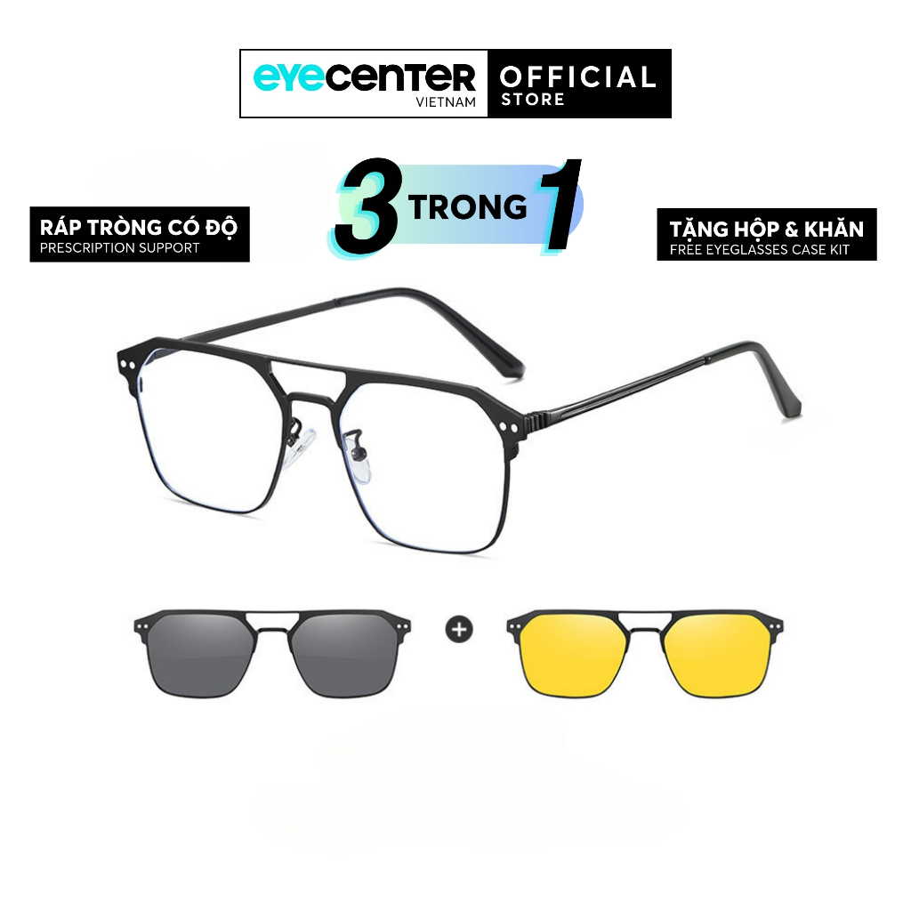Gọng kính 3 in 1 nam nữ chính hãng EYECENTER A203S kim loại chống gỉ ...