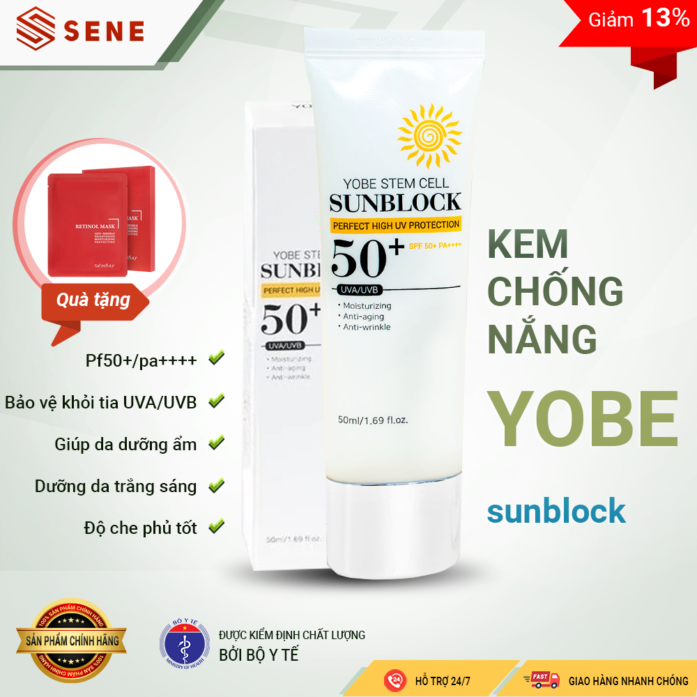 Kem chống nắng Yobe Cell Sunblock SPF50+/PA++++, bảo vệ khỏi tia UVA ...
