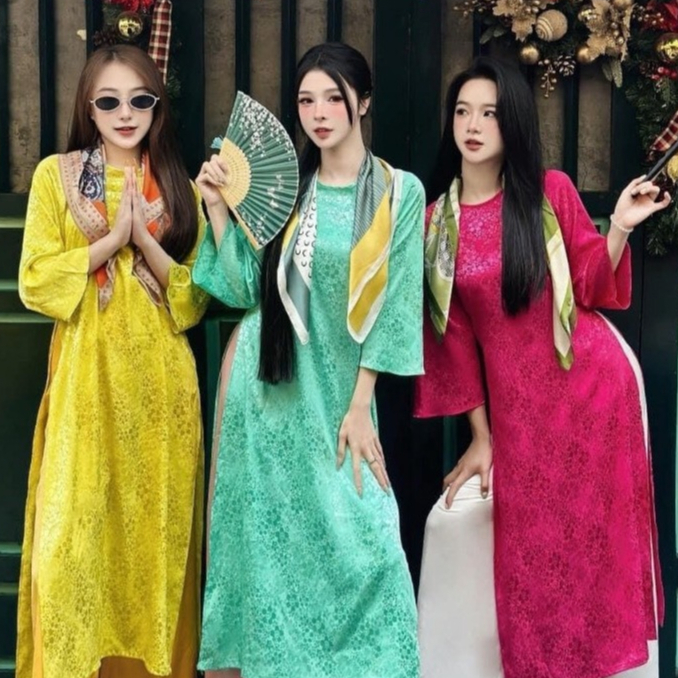 áo dài Cách tân dáng suông chất liệu lụa gấm màu xanh ngọc | Shopee ...