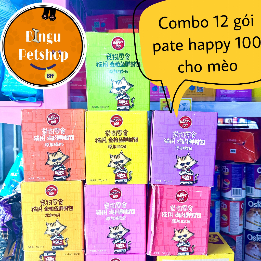 [COMBO HỘP 12 GÓI] Pate Happy 100 Cho Mèo 70g | Shopee Việt Nam