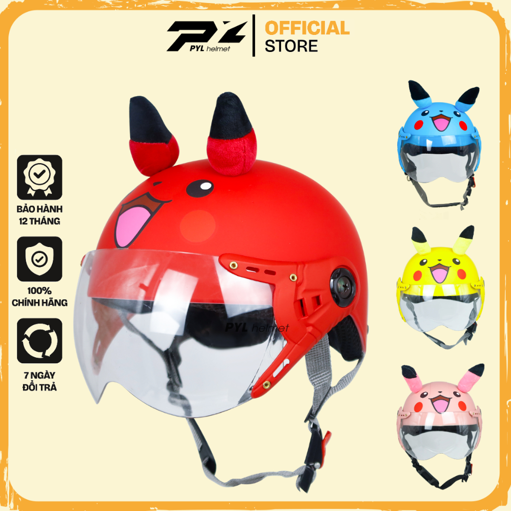 Mũ Bảo Hiểm Trẻ Em Có Kính Tem Pikachu Có Tai - Nón Bảo Hiểm Cho Bé ...