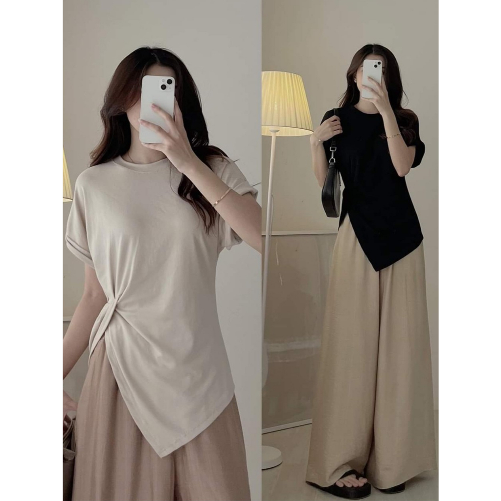 METWO. - Áo thun zip kiểu vạt chéo nhọn cách điệu dúm eo Cotton Lover ...