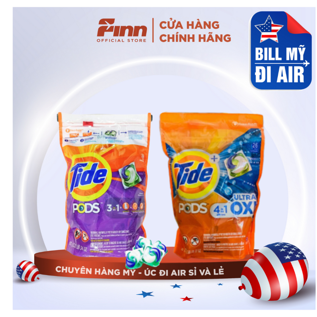 [BILL MỸ AIR] Viên giặt đa năng Tide Pods Ultra Oxi 3in1/4in1 (Bịch ...
