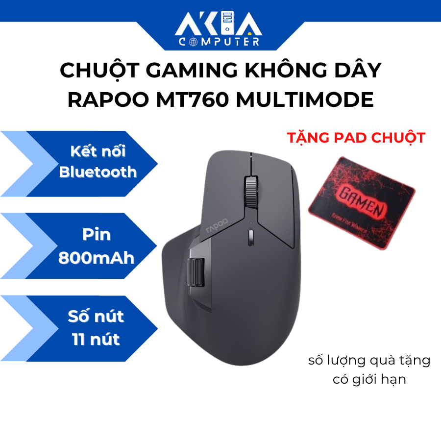 Chuột không dây Rapoo MT760 Mini Multimode, kết nối bluetooth, pin ...