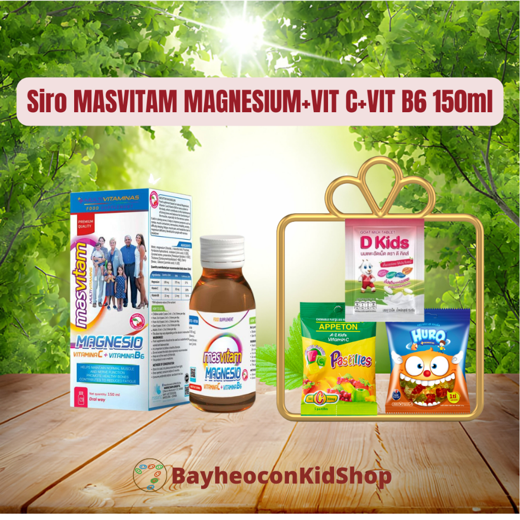 Siro MASVITAM MAGNESIUM+VIT C+VIT B6 hỗ trợ chức năng cơ, xương và thần ...