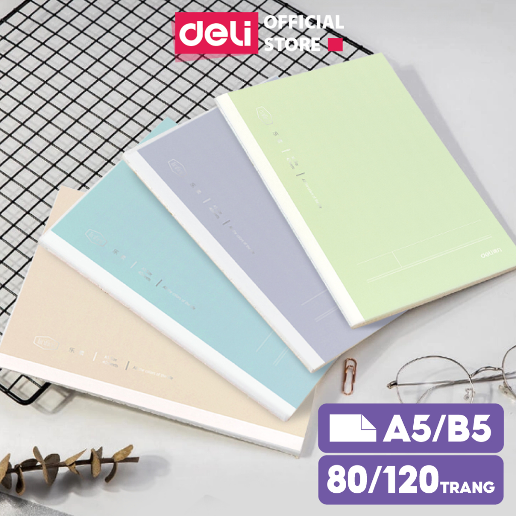 Sổ khâu gáy 80/ 120 trang màu pastel Deli - Kẻ ngang size A5/B5 Vở khâu ...