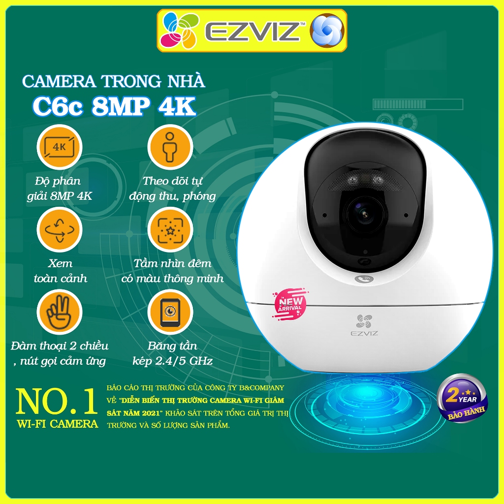 Camera wifi 8MP 4K trong nhà Ezviz C6C H6C 4K 8MP chính hãng, đàm thoại 2 chiều, xoay 360 độ ...